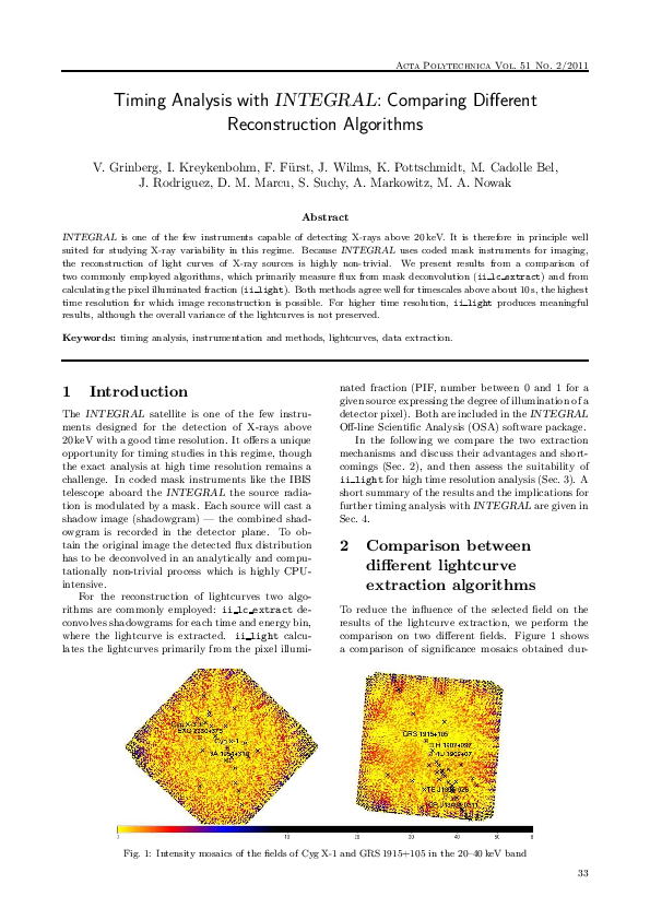 (PDF) Timing Analysis with INTEGRAL: Comparing Different Reconstruction Algorithms