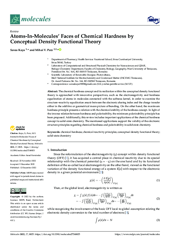 (PDF) Atoms-In-Molecules’ Faces of Chemical Hardness by Conceptual Density Functional Theory