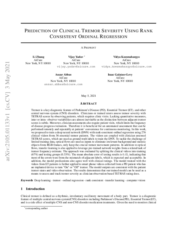 Pdf Prediction Of Clinical Tremor Severity Using Rank Consistent