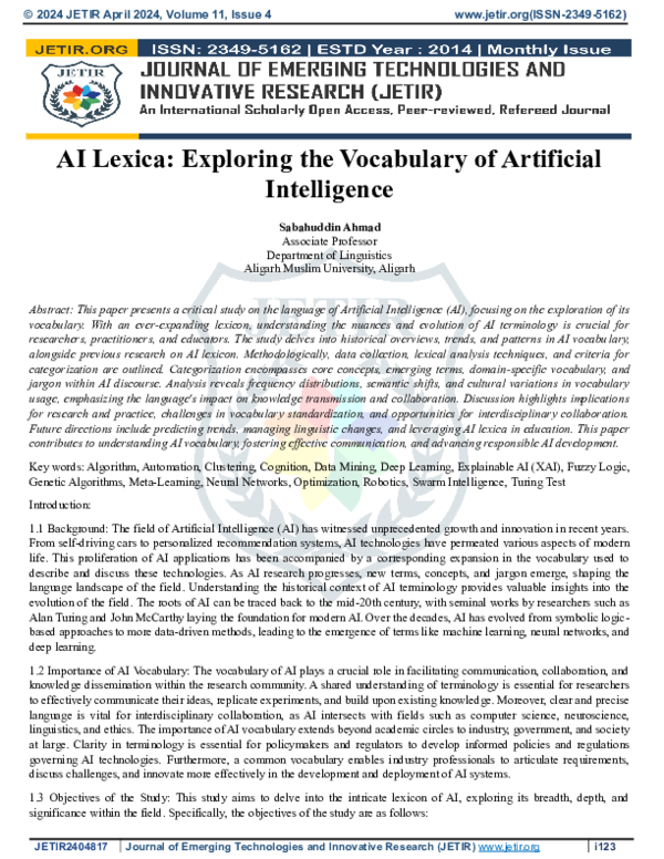 (PDF) AI Lexica: Exploring the Vocabulary of Artificial Intelligence