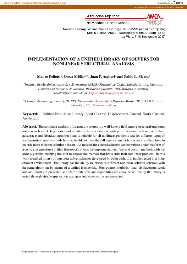 (PDF) Implementation of a unified library of solvers for nonlinear structural analysis