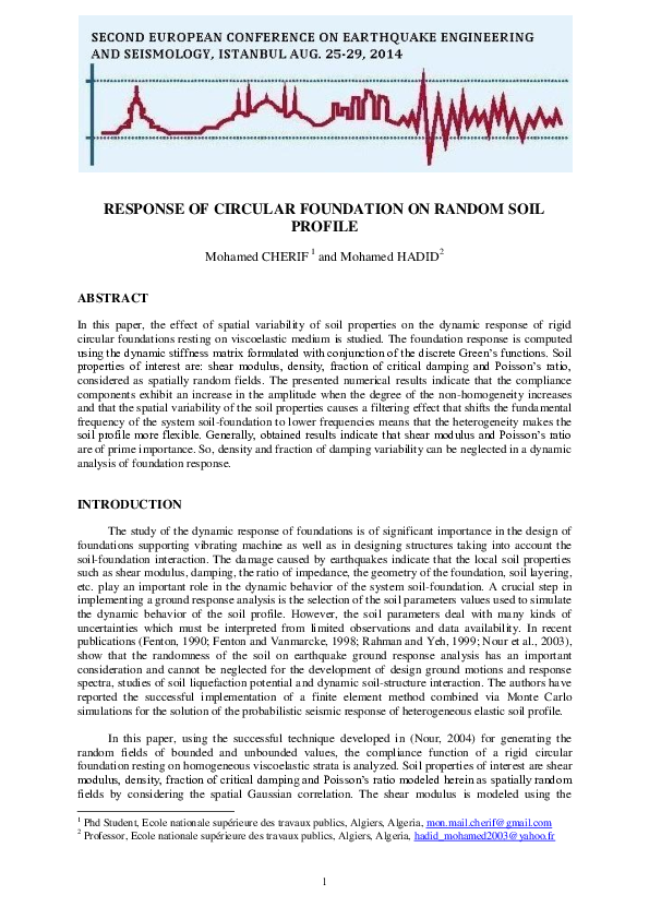 (PDF) Response of Circular Foundation on Random Soil Profile