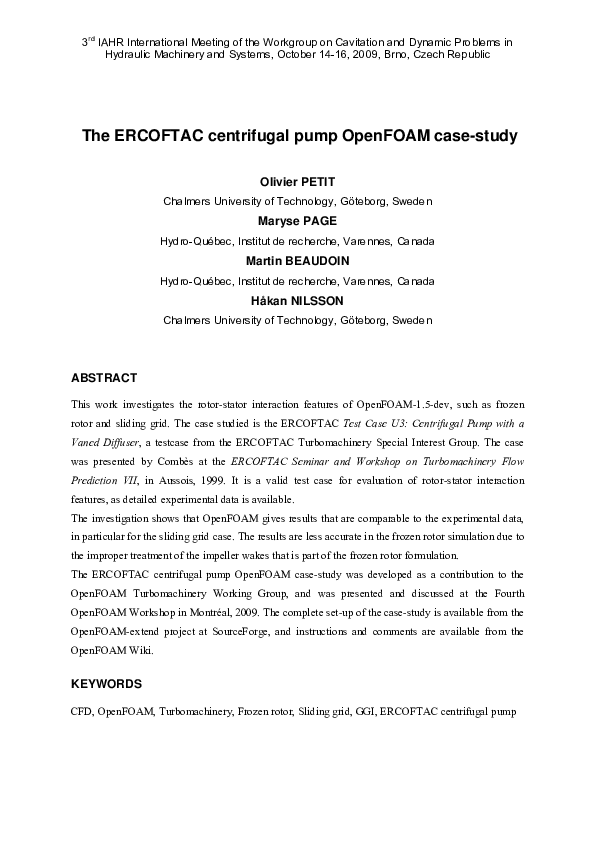 (PDF) The ERCOFTAC centrifugal pump OpenFOAM case-study