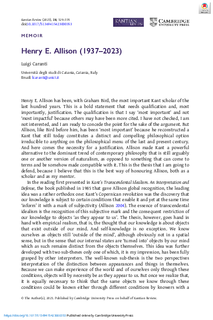 (PDF) Henry E. Allison (1937–2023)