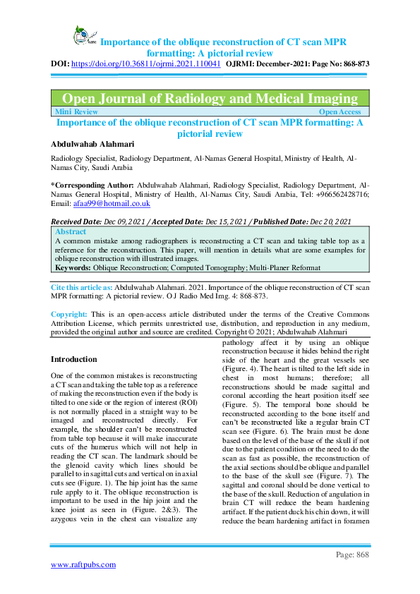 (PDF) Importance of the oblique reconstruction of CT scan MPR ...