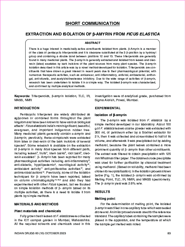 (PDF) Extraction and Isolation of Β-Amyrin from Ficus Elastica