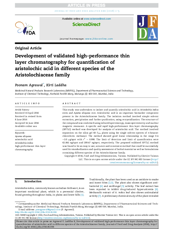 (PDF) Development of a validated high‐performance thin‐layer chromatography method for ...