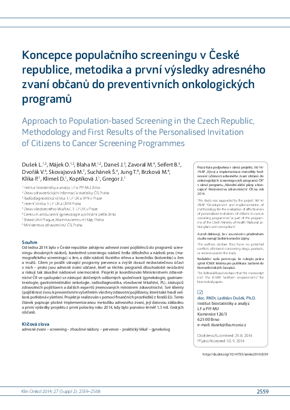(PDF) Approach to Population-based Screening in the Czech Republic ...