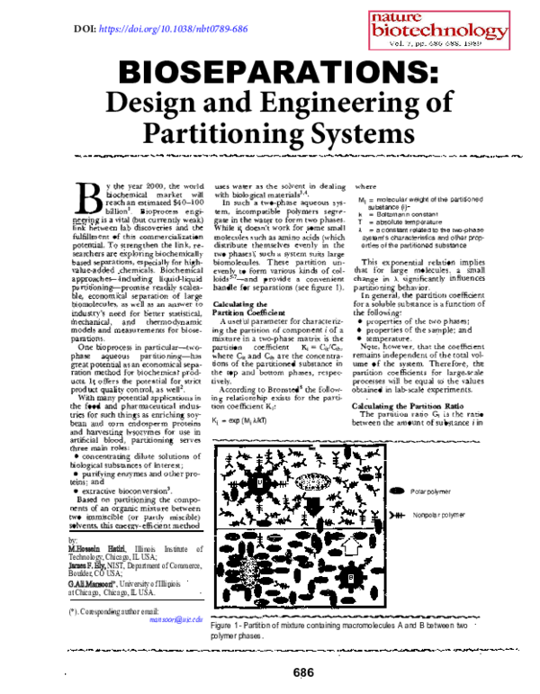 (PDF) Bioseparations: Design and Engineering of Partitioning Systems