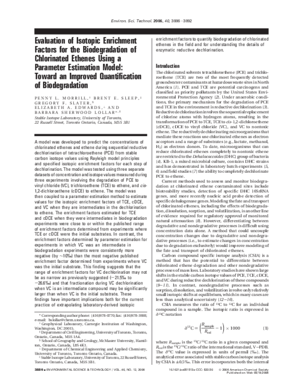 (PDF) Evaluation of Isotopic Enrichment Factors for the Biodegradation ...