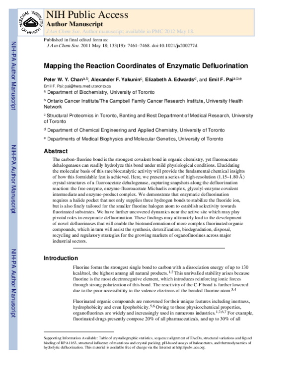 (PDF) Mapping the Reaction Coordinates of Enzymatic Defluorination