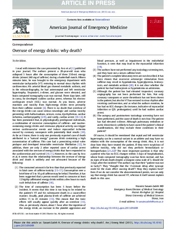 (PDF) Overuse of energy drinks: why death?