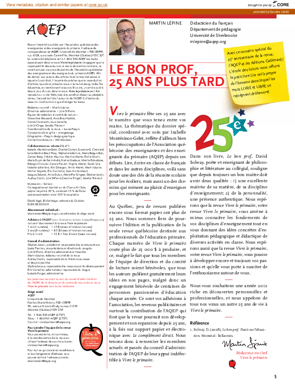 (PDF) Le bon prof, 25 ans plus tard