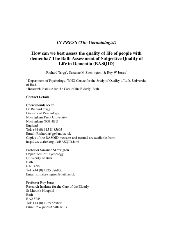 (PDF) How Can We Best Assess the Quality of Life of People With ...