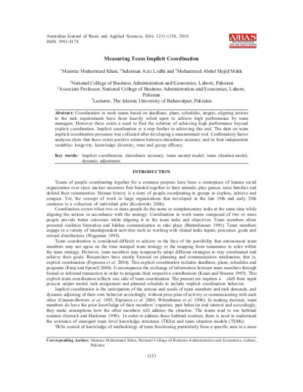 (PDF) Measuring team implicit coordination