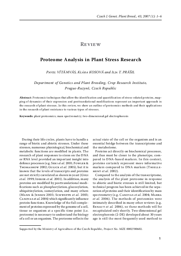 (PDF) Proteome analysis in plant stress research: a review