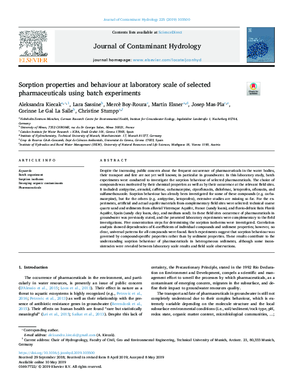 (PDF) Sorption properties and behaviour at laboratory scale of selected ...