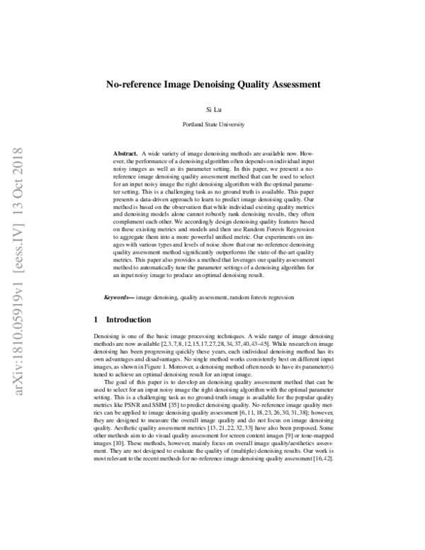 (PDF) No-reference Image Denoising Quality Assessment