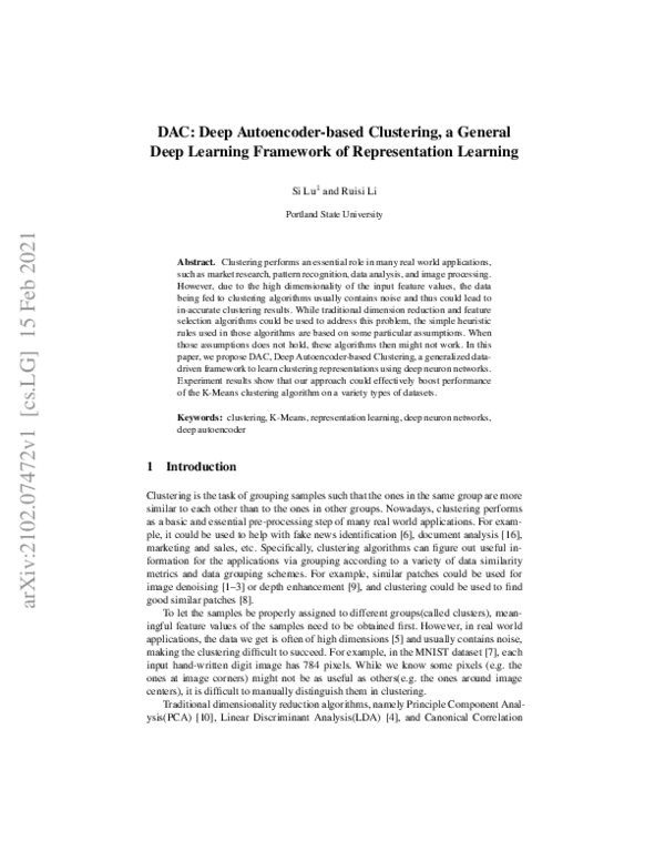 (PDF) DAC: Deep Autoencoder-based Clustering, a General Deep Learning Framework of ...