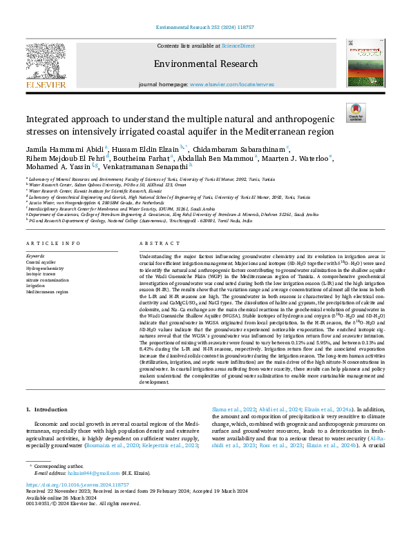 (PDF) Integrated approach to understand the multiple natural and anthropogenic stresses on ...