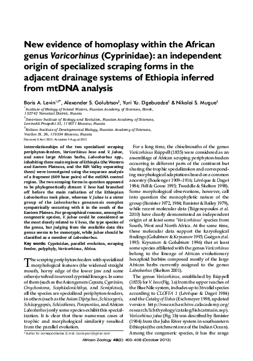 (PDF) New Evidence of Homoplasy Within the African Genus Varicorhinus ...