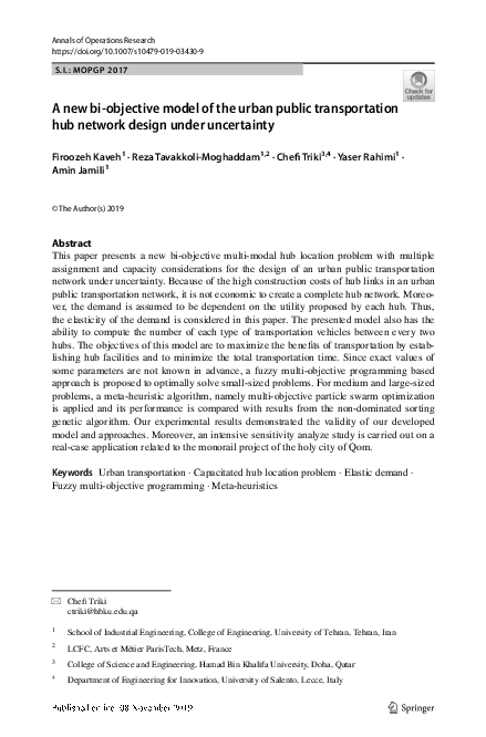 Pdf A New Bi Objective Model Of The Urban Public Transportation Hub Network Design Under