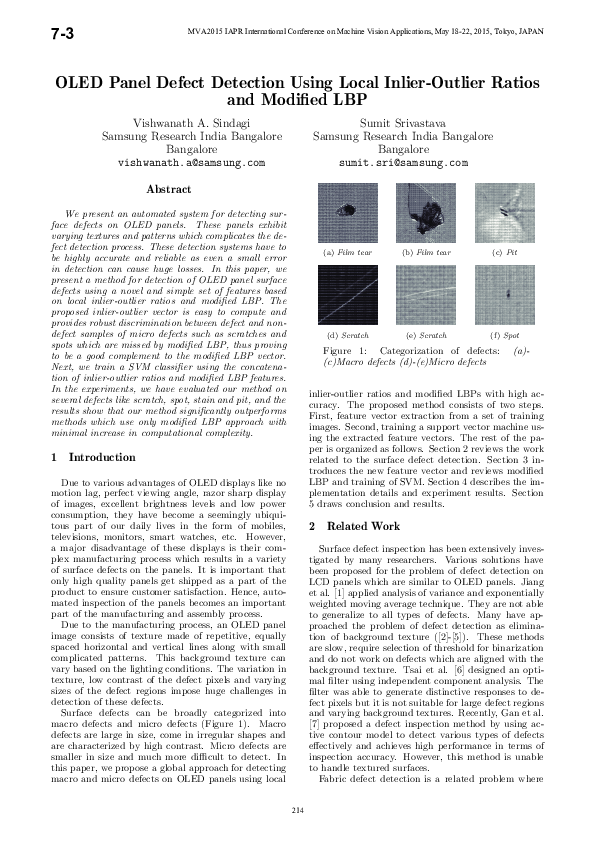 (PDF) OLED panel defect detection using local inlier-outlier ratios and modified LBP