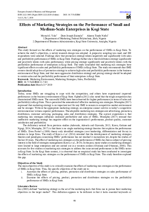 (PDF) Effects of Marketing Strategies on the Performance of Small and Medium-Scale Enterprises ...