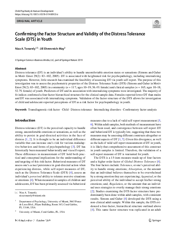 (PDF) Confirming the Factor Structure and Validity of the Distress ...