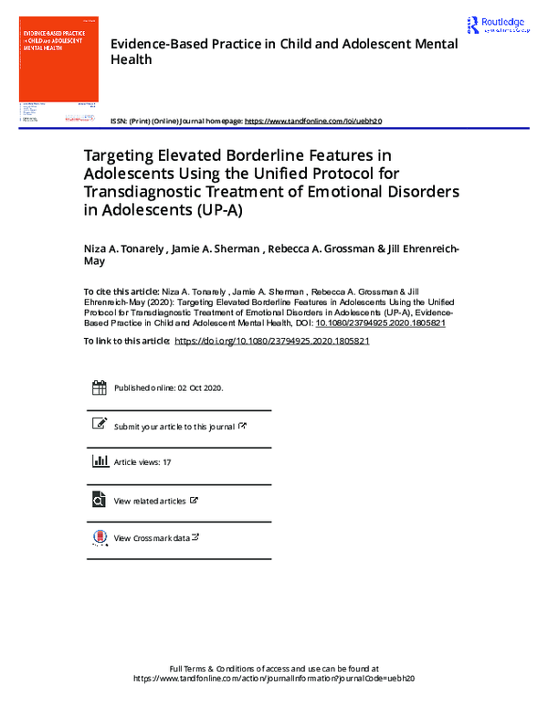 (PDF) Targeting Elevated Borderline Features in Adolescents Using the Unified Protocol for ...