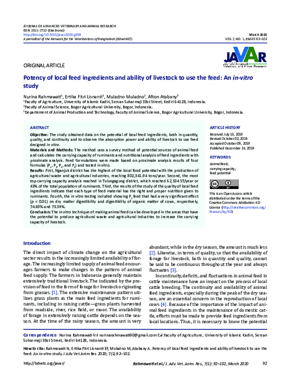 (PDF) Potency of local feed ingredients and ability of livestock to use ...