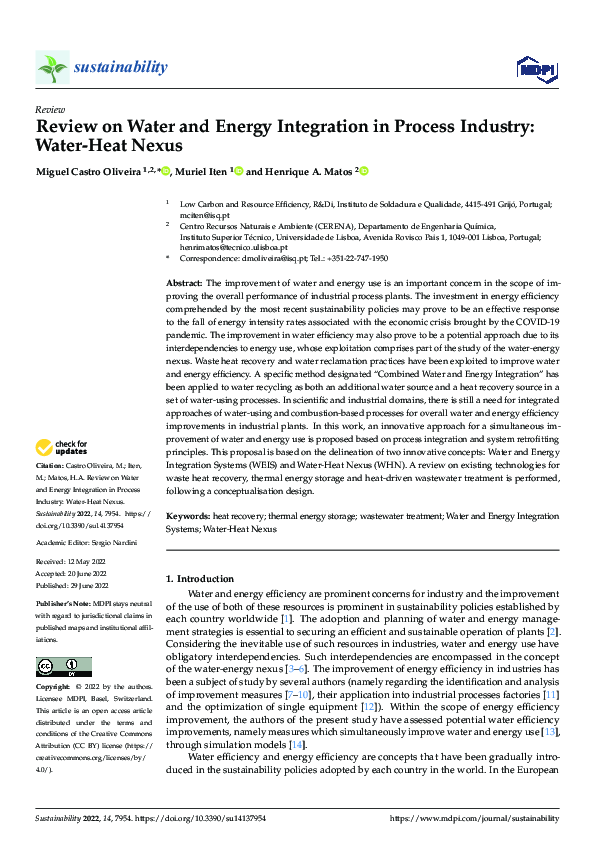 (PDF) Review on Water and Energy Integration in Process Industry: Water ...