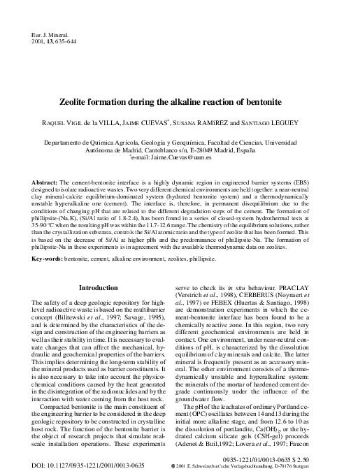 (PDF) Zeolite formation during the alkaline reaction of bentonite