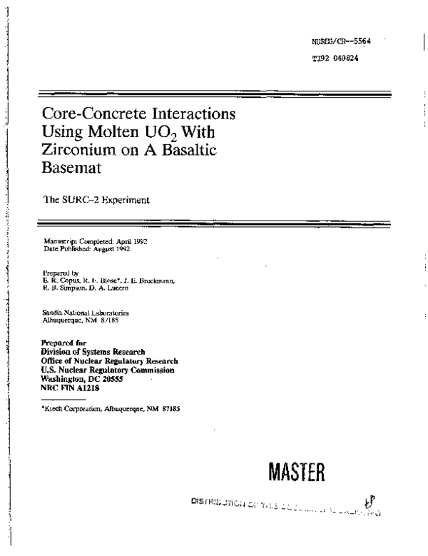 (PDF) Core-concrete interactions using molten UO sub 2 with zirconium ...
