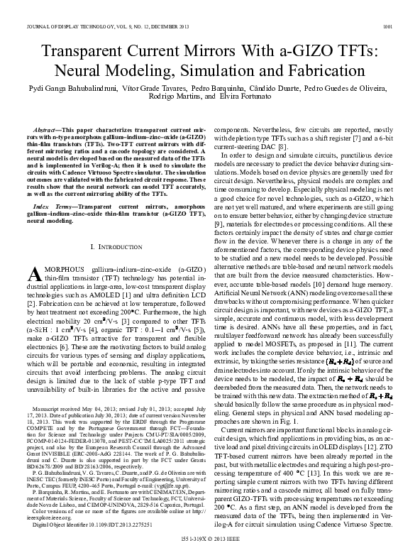 (PDF) Transparent Current Mirrors With a-GIZO TFTs: Neural Modeling ...