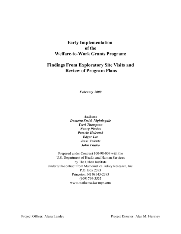 (PDF) Early Implementation of the Welfare-to-Work Grants Program ...