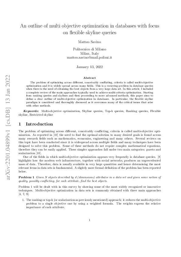 (PDF) An outline of multi objective optimization in databases with ...