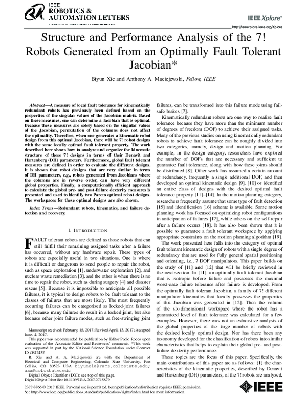 (PDF) Structure and Performance Analysis of the 7! Robots Generated From an Optimally Fault ...