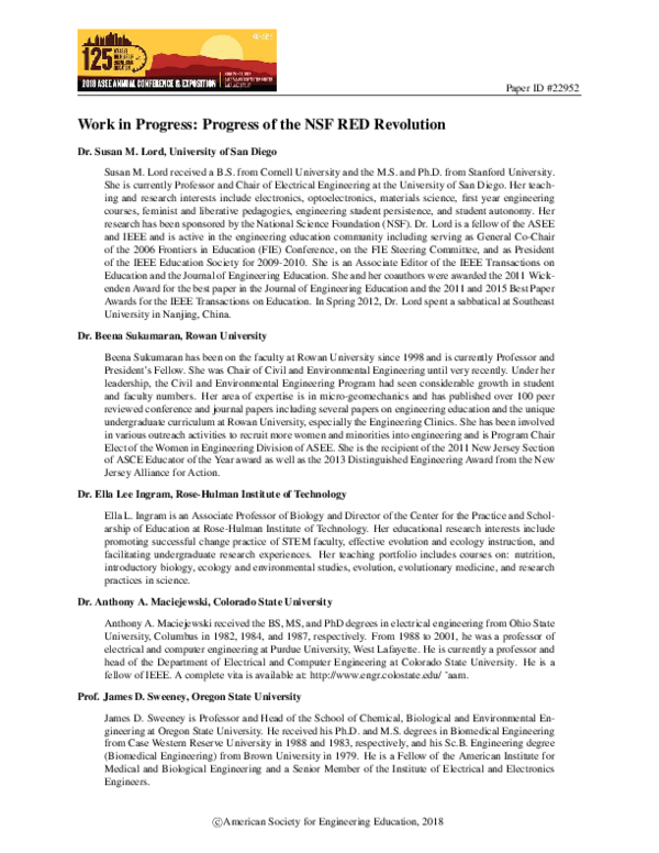(PDF) Work in Progress: Progress of the NSF RED Revolution