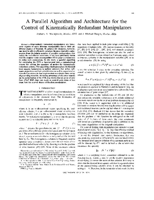 Pdf A Parallel Algorithm And Architecture For The Control Of