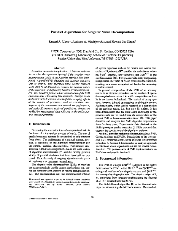 (PDF) Parallel algorithms for singular value decomposition
