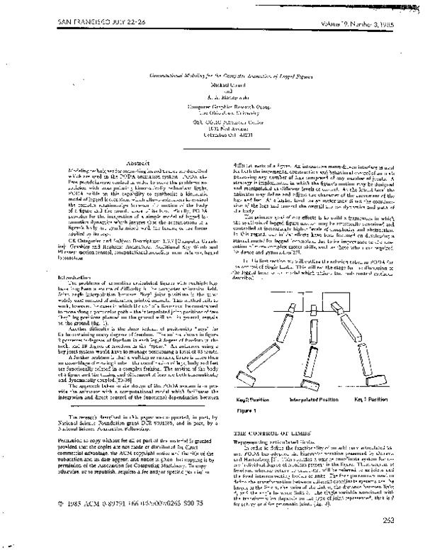(PDF) Computational modeling for the computer animation of legged figures | Anthony Maciejewski ...
