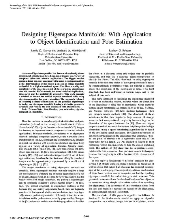 (PDF) Designing eigenspace manifolds: With application to object identification and pose estimation