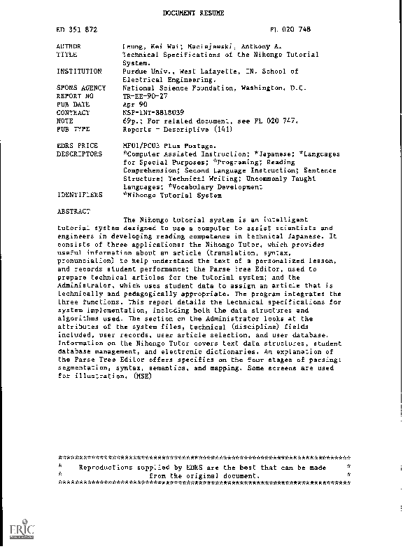 (PDF) Technical Specifications of the Nihongo Tutorial System | Anthony Maciejewski - Academia.edu