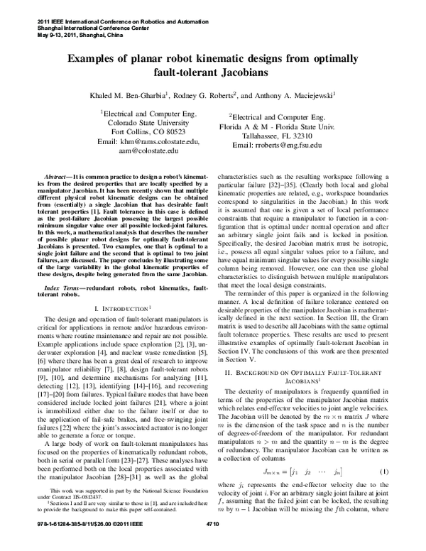 (PDF) Examples of planar robot kinematic designs from optimally fault ...