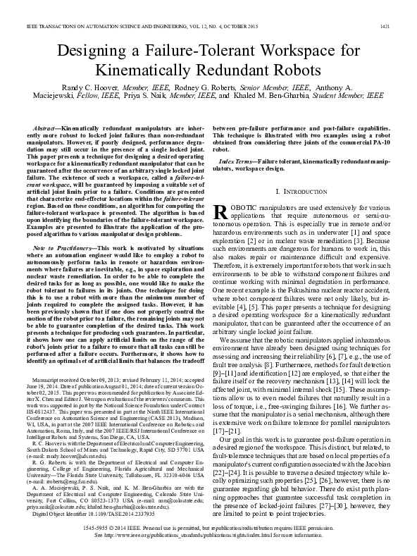 (PDF) Designing a Failure-Tolerant Workspace for Kinematically ...