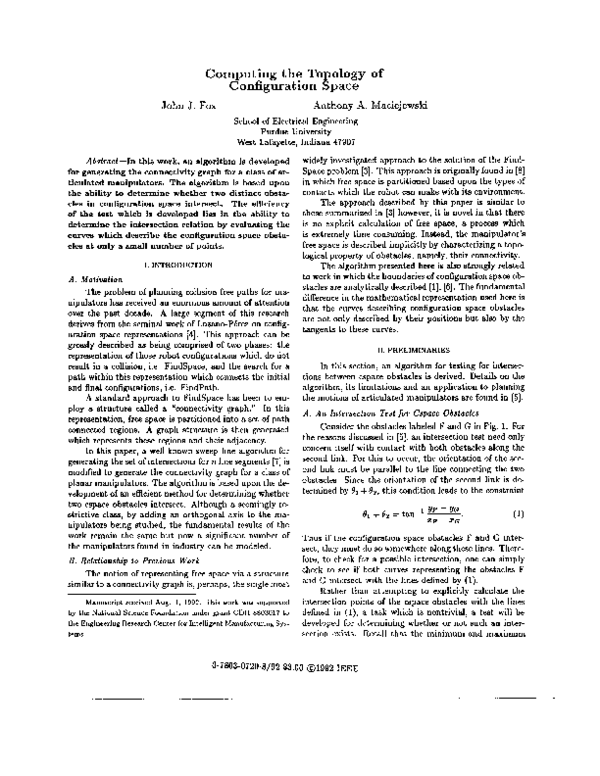 (PDF) Computing the topology of configuration space | Anthony Maciejewski - Academia.edu