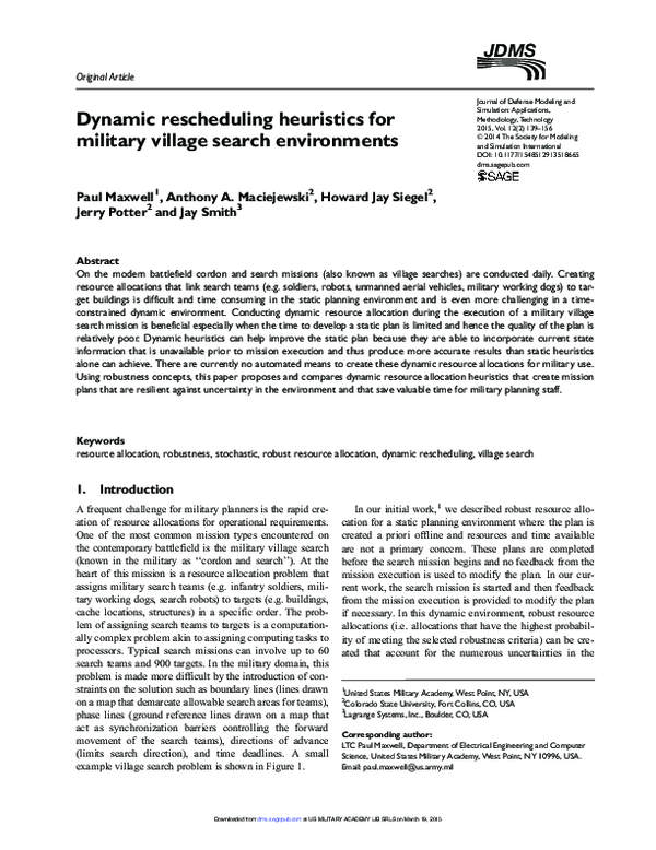 (PDF) Dynamic rescheduling heuristics for military village search environments | Anthony ...