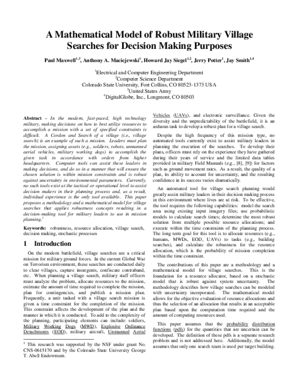 (PDF) A Mathematical Model of Robust Military Village Searches for ...