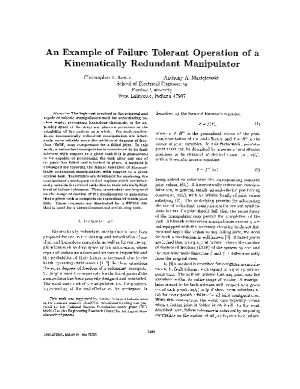 (PDF) An example of failure tolerant operation of a kinematically ...